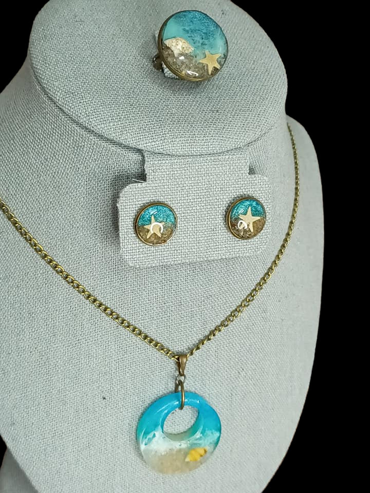 Handmade Seascape jewelry set / Ocean Jewelry set / Beach Jewelry set ...
